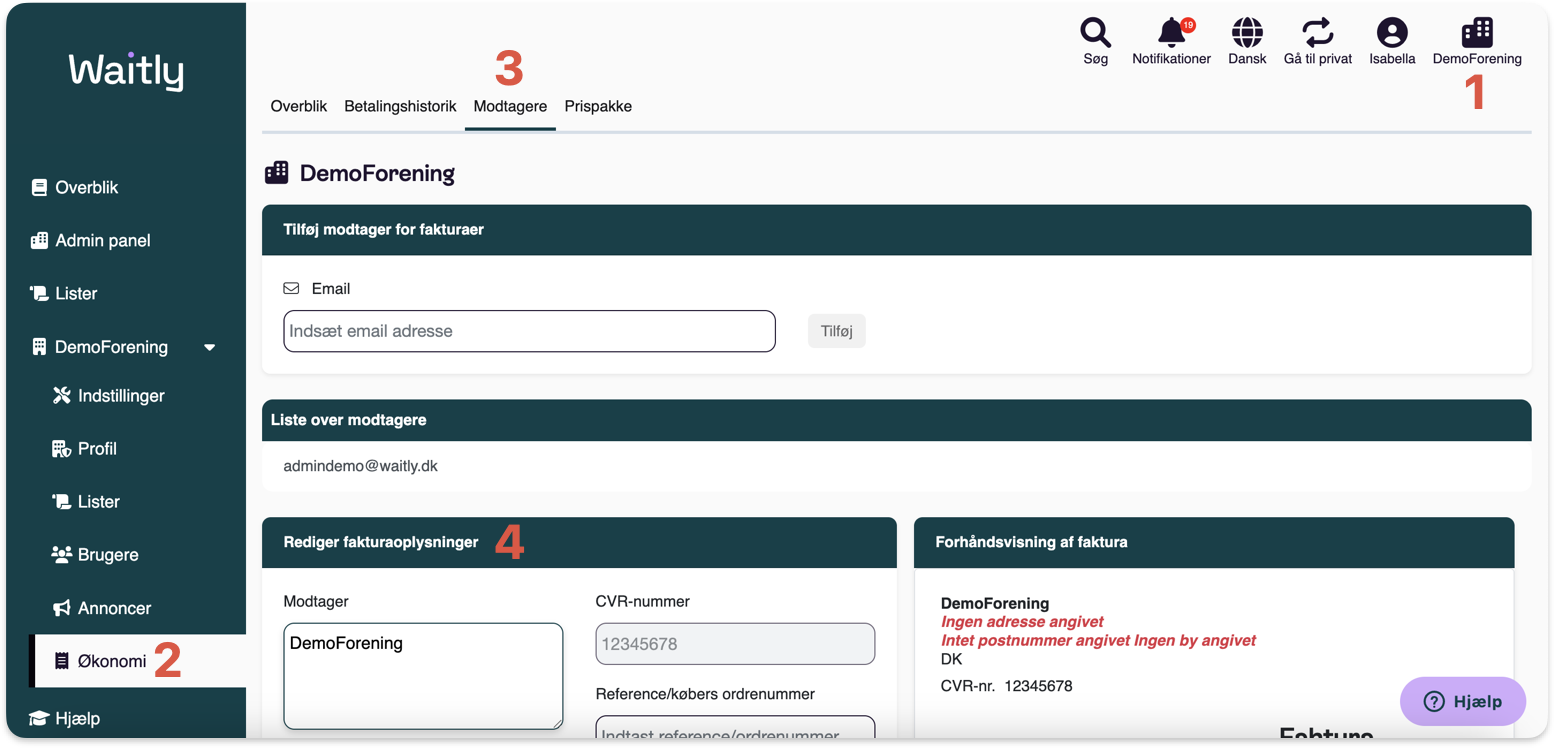 Tilpas faktura – Waitly Support